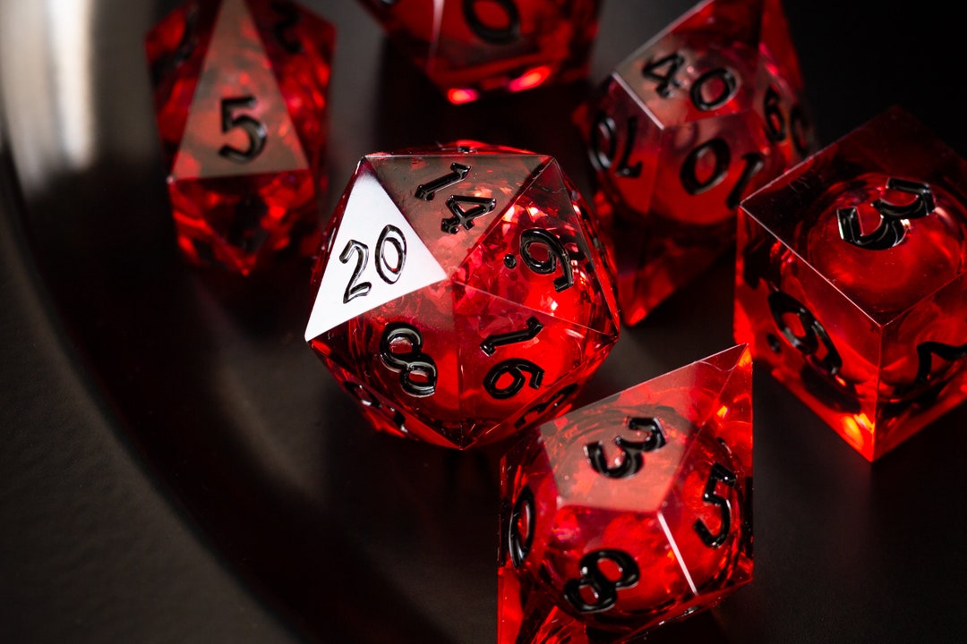 Blood Red Glitter Liquid Core Handmade Resin DND Dice Set - Etsy