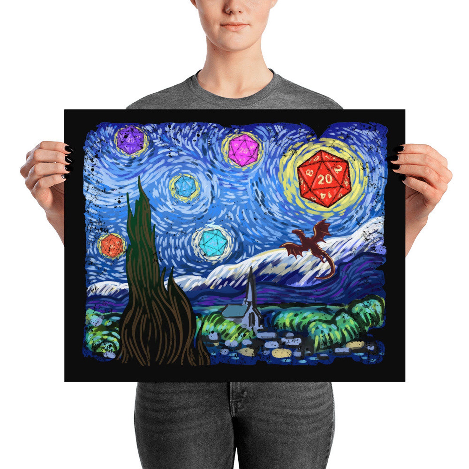 Starry Night Design Dnd Decoration D20 Wall Art Rpg Poster - Etsy