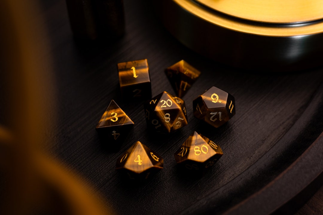 Yellow Tigers Eye Hand Carved Stone Set DND Dice Set - Etsy