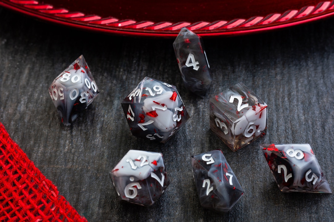 Smoke and Blood Red Handmade Resin Dice Set RPG Game DND MTG Tabletop ...