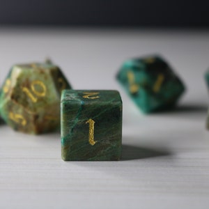 Green Gemstone Azurite Hand Carved Polyhedral Dice Dnd Dice Set - Etsy