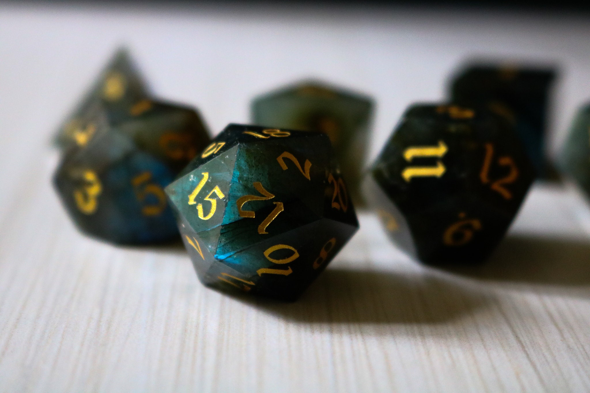 Labradorite Gemstone Dice and Box Polyhedral Dice DND Set - Etsy