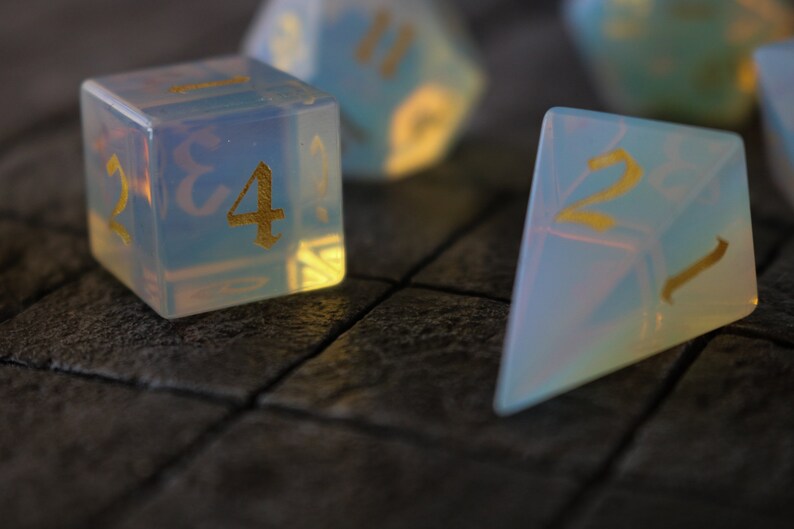 Gemstone Opalite Elven Cut Polyhedral Dice with Box Dnd Set - Etsy