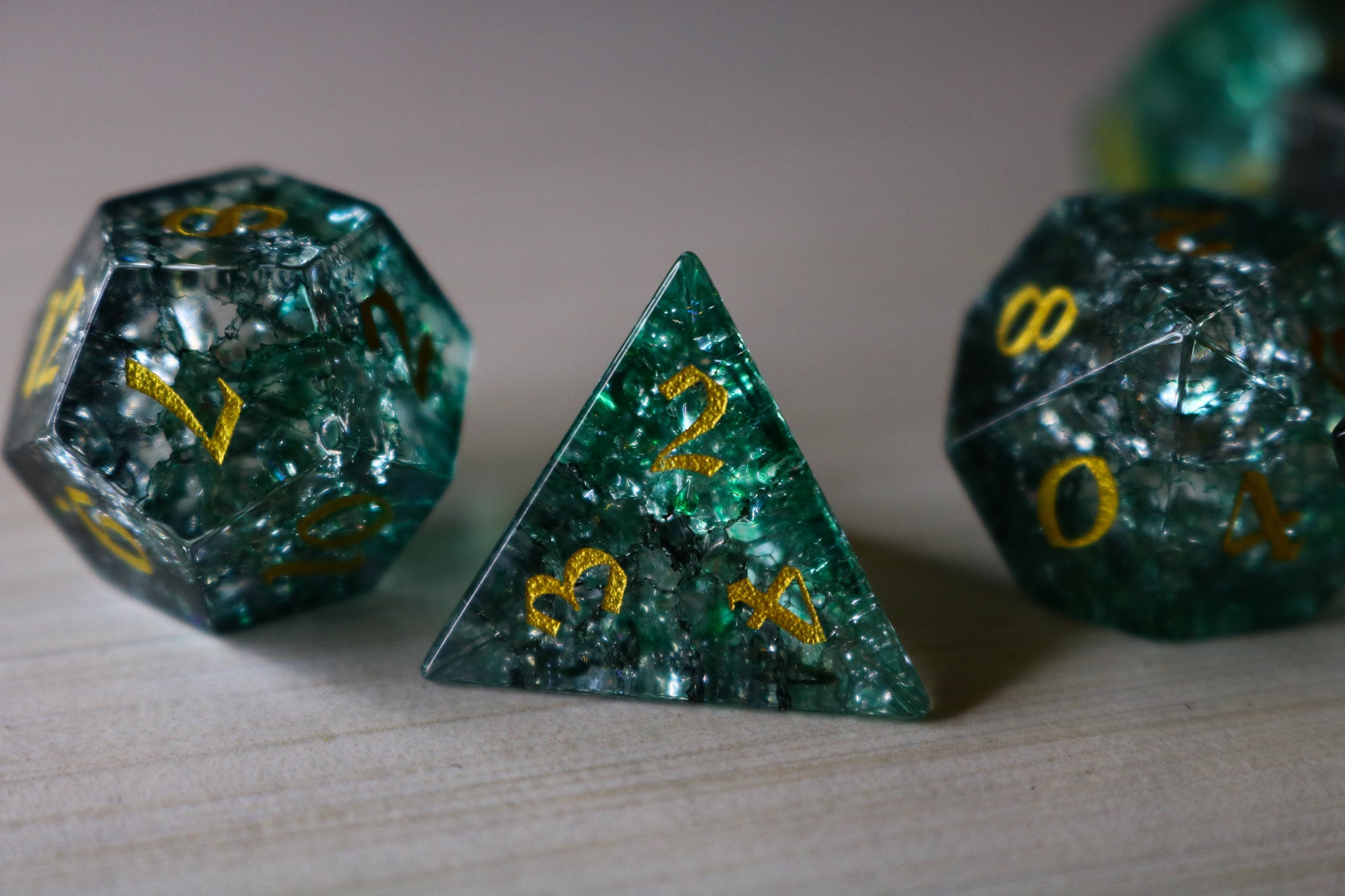 Elven Wood Green Forge Fire Glass and Box Polyhedral Dice - Etsy