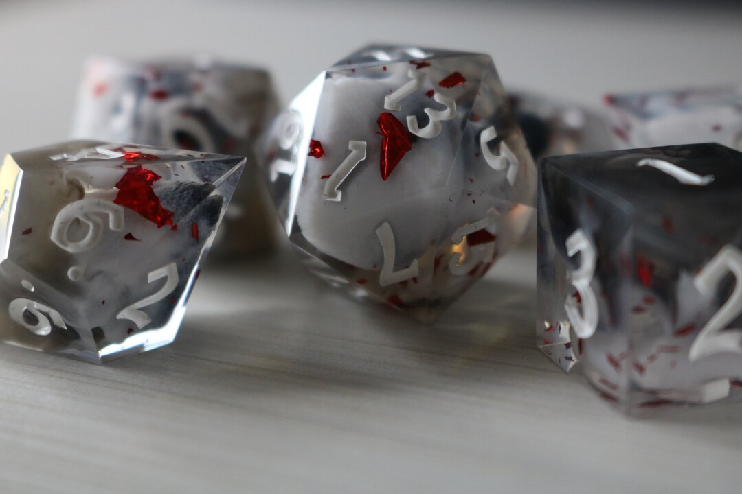Smoke and Blood Red Handmade Resin Dice Set RPG Game DND MTG Tabletop ...