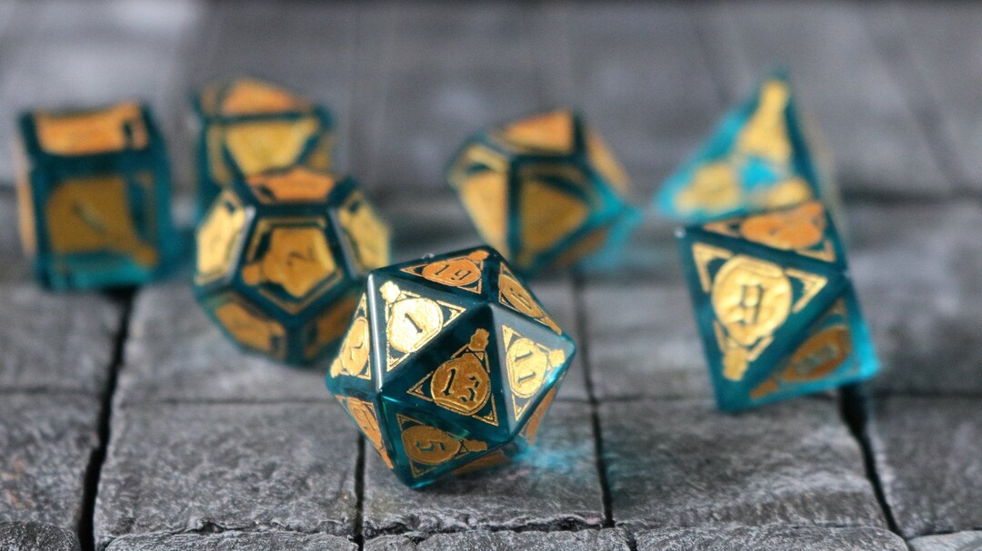 Mana Potion Blue Zircon Glass (and Box) Polyhedral Dice DND Set - Etsy