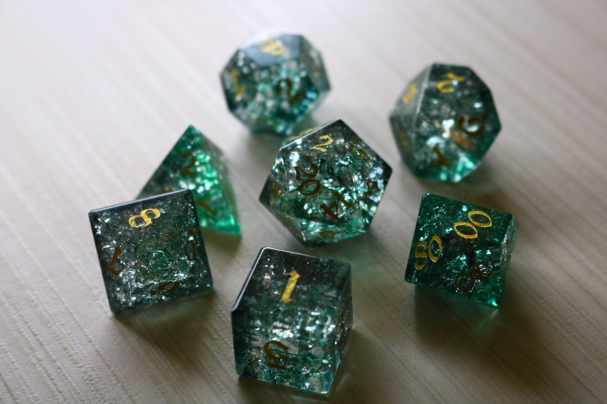 Elven Wood Green Forge Fire Glass and Box Polyhedral Dice - Etsy