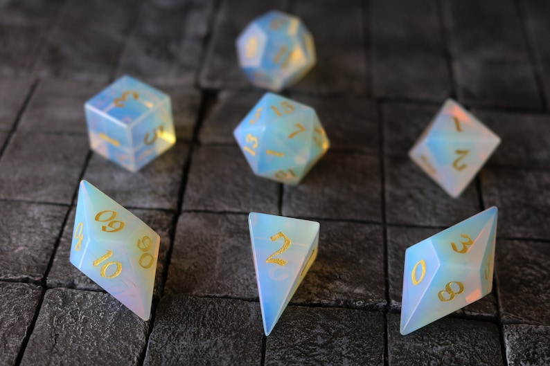 Gemstone Opalite Elven Cut Polyhedral Dice with Box Dnd Set - Etsy