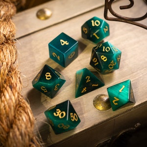 Hand Carved Gemstone Dark Green Cats Eye Stone (and Box) Polyhedral ...