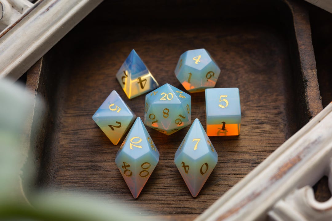 Gemstone Opalite Elven Cut Polyhedral Dice (with Box) Dnd Set - Etsy
