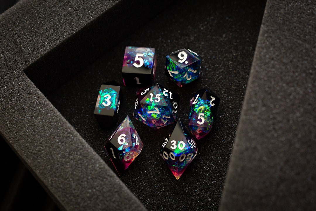 Blue and Purple Lightning Handmade Resin Dice Set RPG Game DND MTG ...