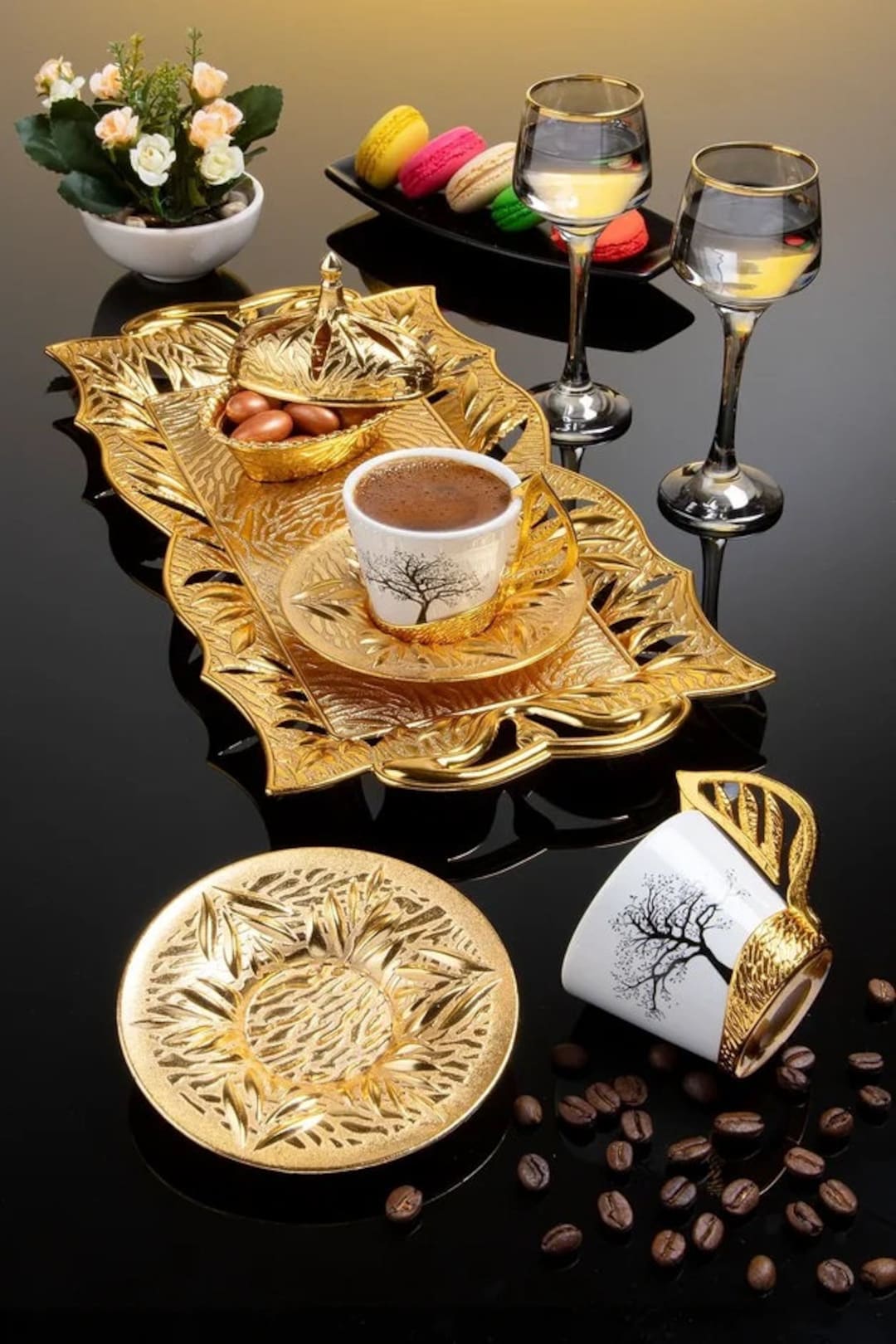 Turkish Coffee Cup Set Set of 2 Porcelain Cupssmall Bowl and - Etsy