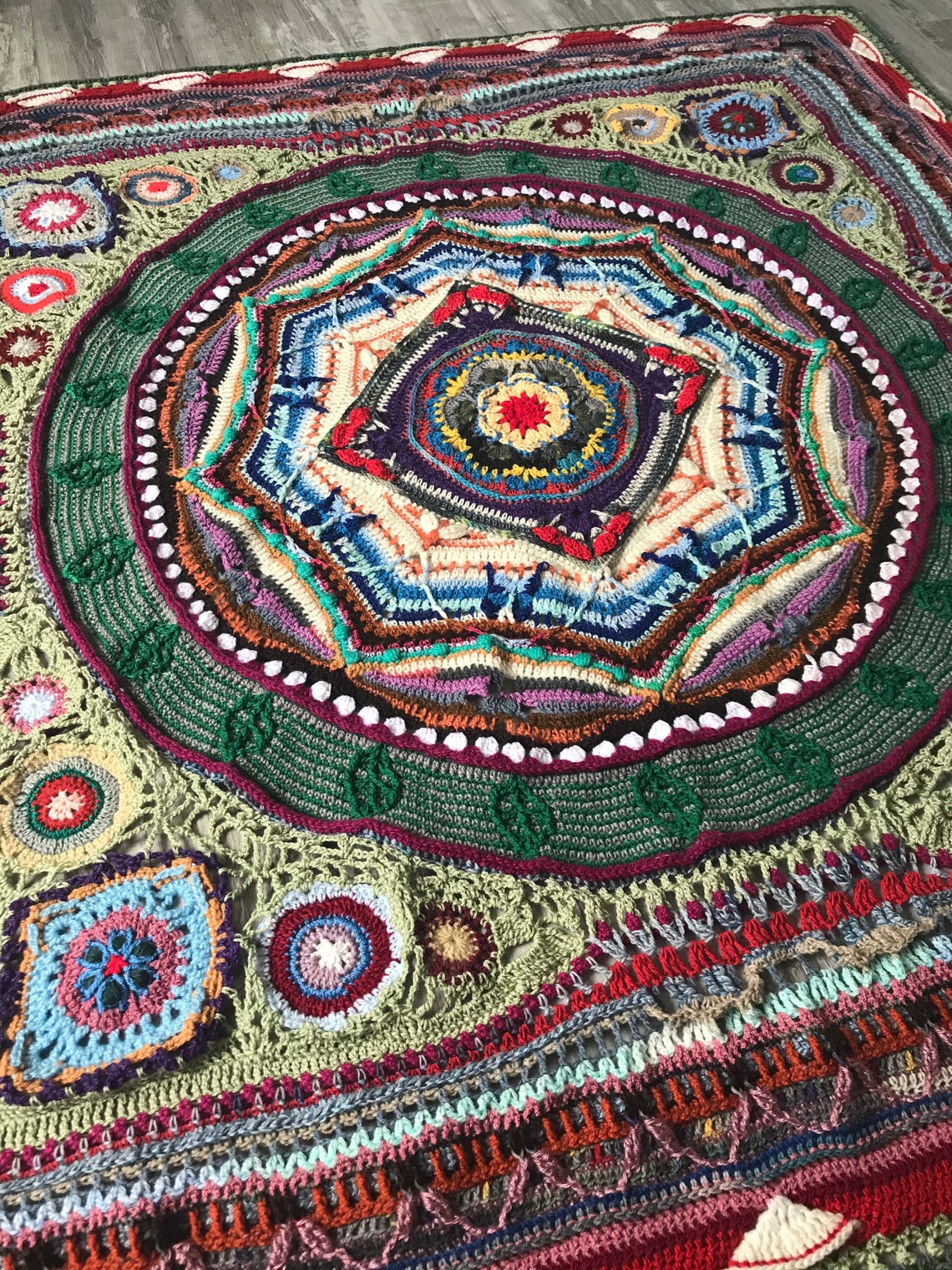 Crochet blanket Crochet Afghan Mandala Handmade colorful Boho | Etsy