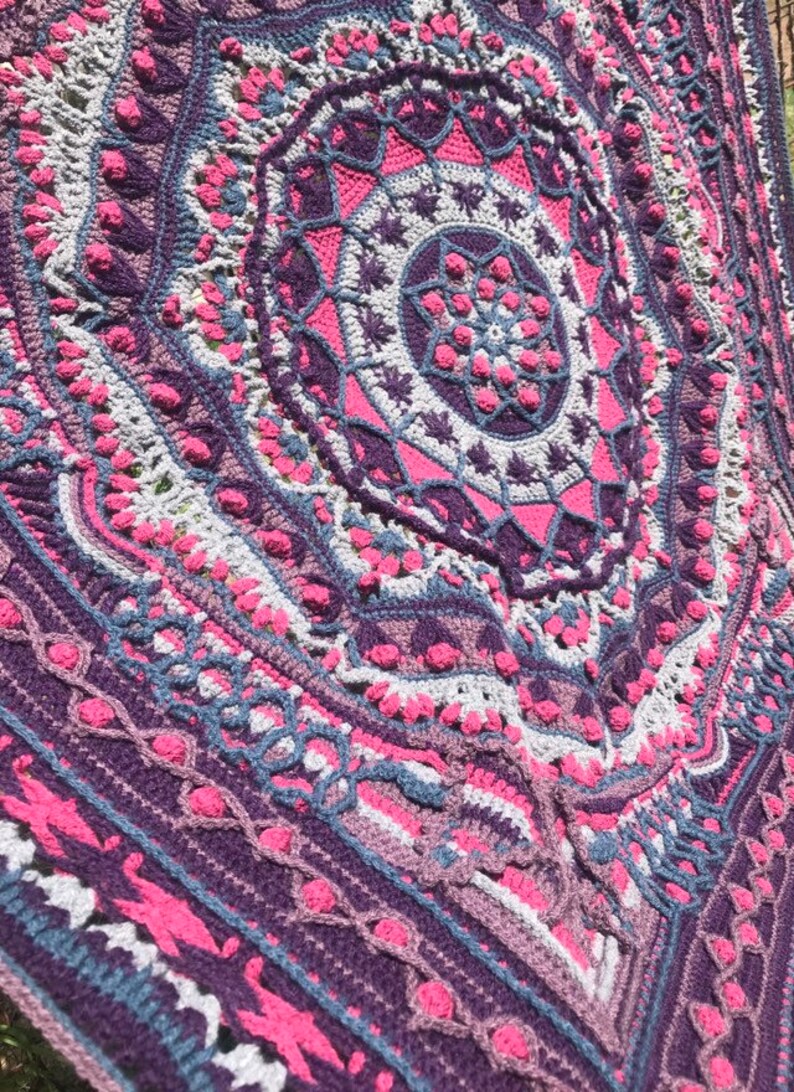 Crochet Afghan Mandala Handmade Crochet Blanket Boho Style Multi Color ...
