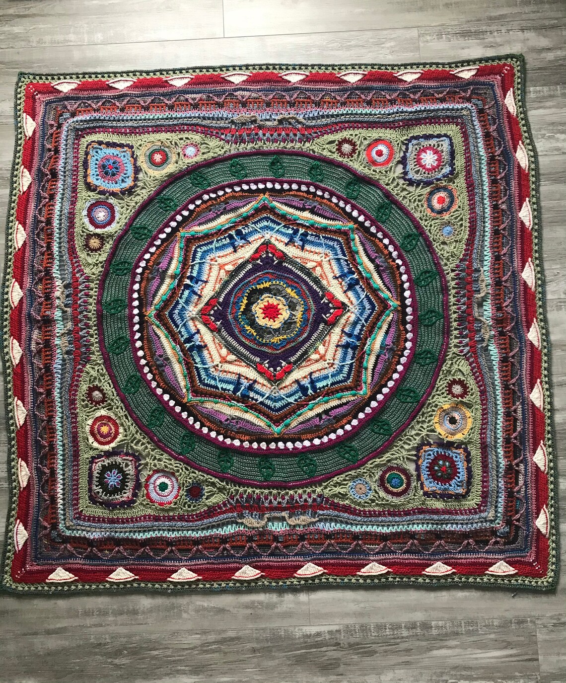 Crochet Blanket Crochet Afghan Mandala Handmade Colorful Boho | Etsy