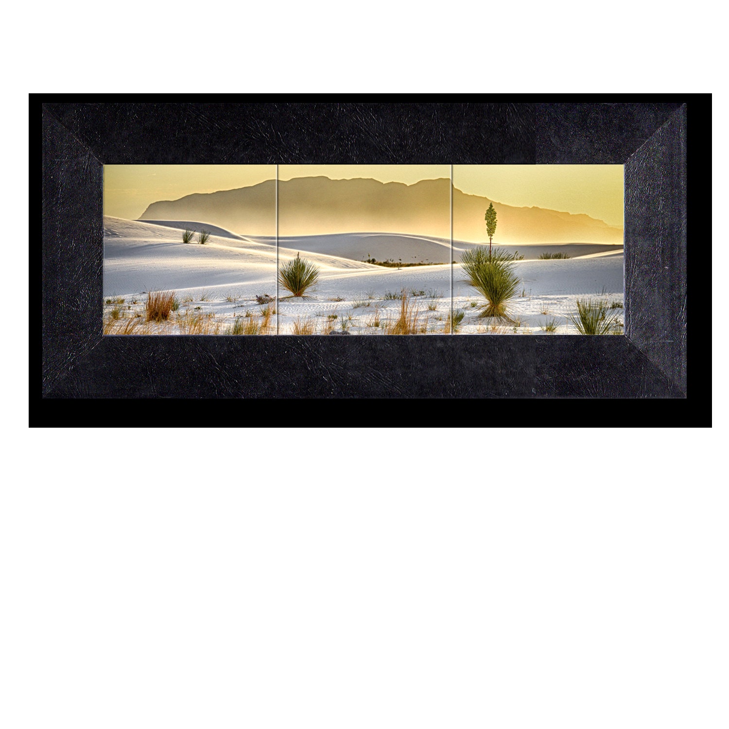Framed Ceramic Tile Triptych of Yucca Plant and Dunes at Sunset at ...