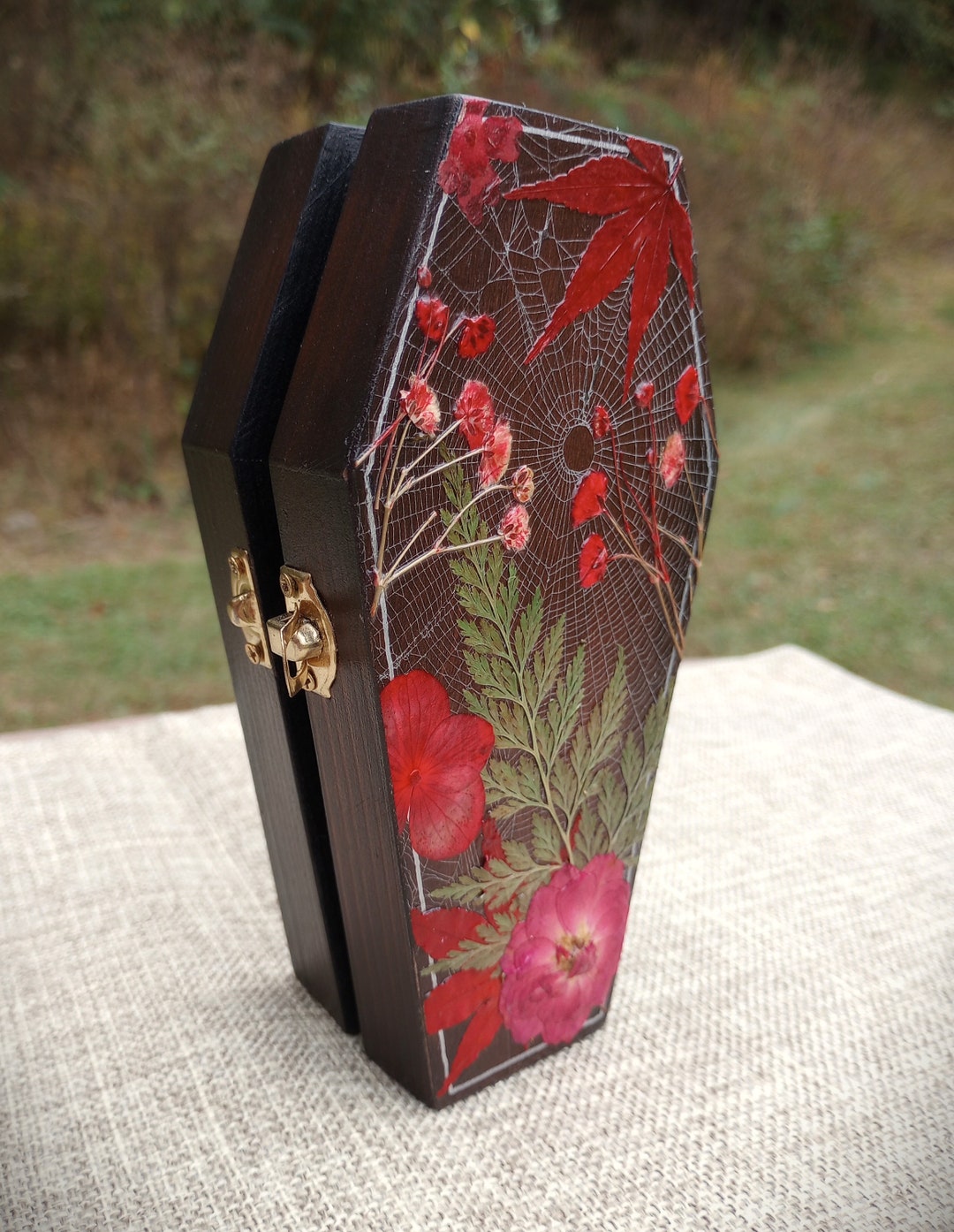 Preserved Spider Web Coffin Box-silver Webred Floral - Etsy