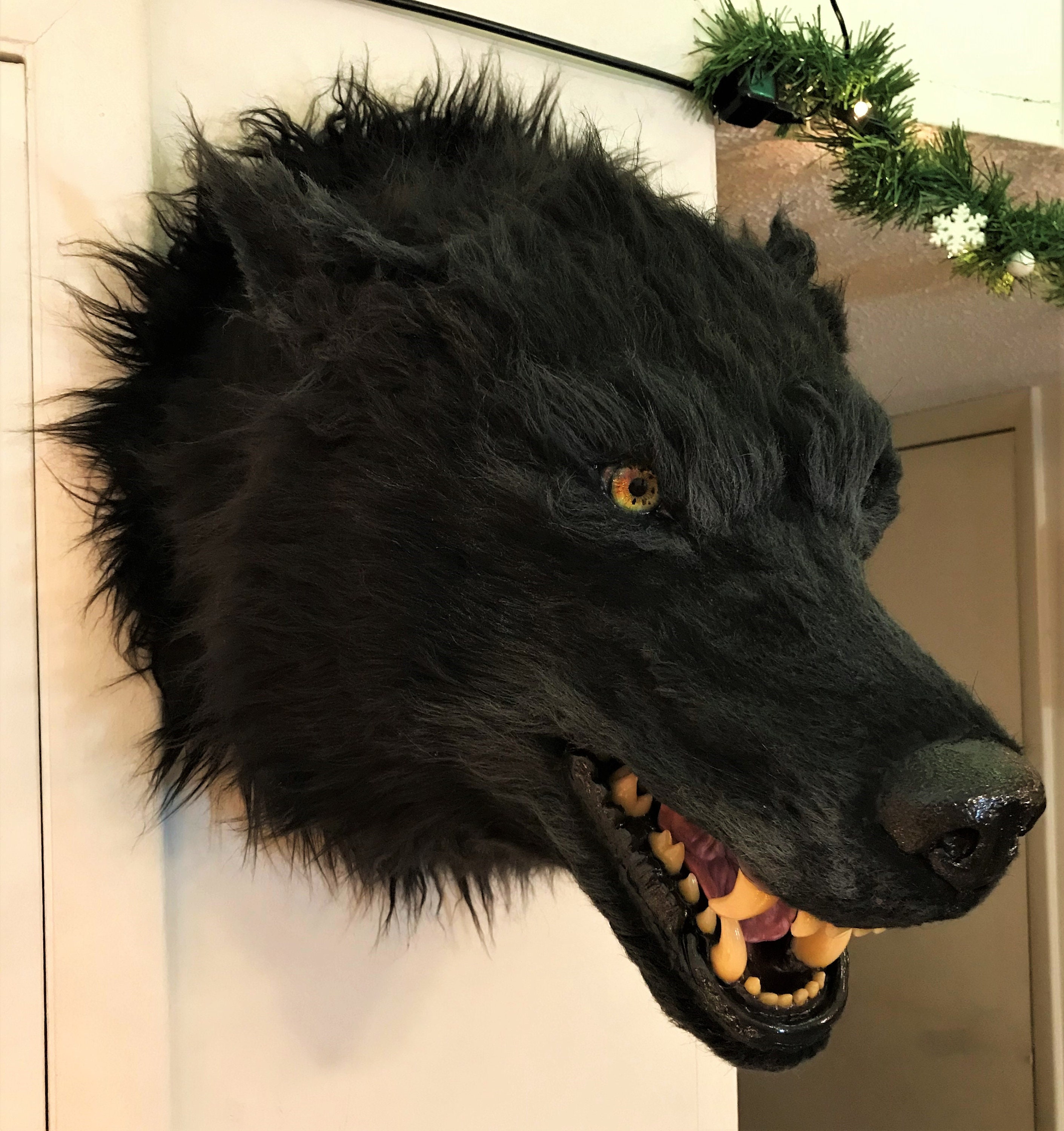 Black Wolf With Green Eyes
