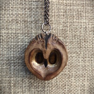Black Walnut Owl Pendant Amber Resin Eyes, With 19 Gunmetal Color Chain ...