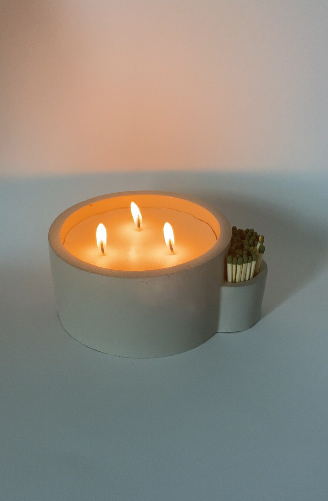Concrete 3 Wick Candle With Match Holder, Candle Gifts, Hand-made ...