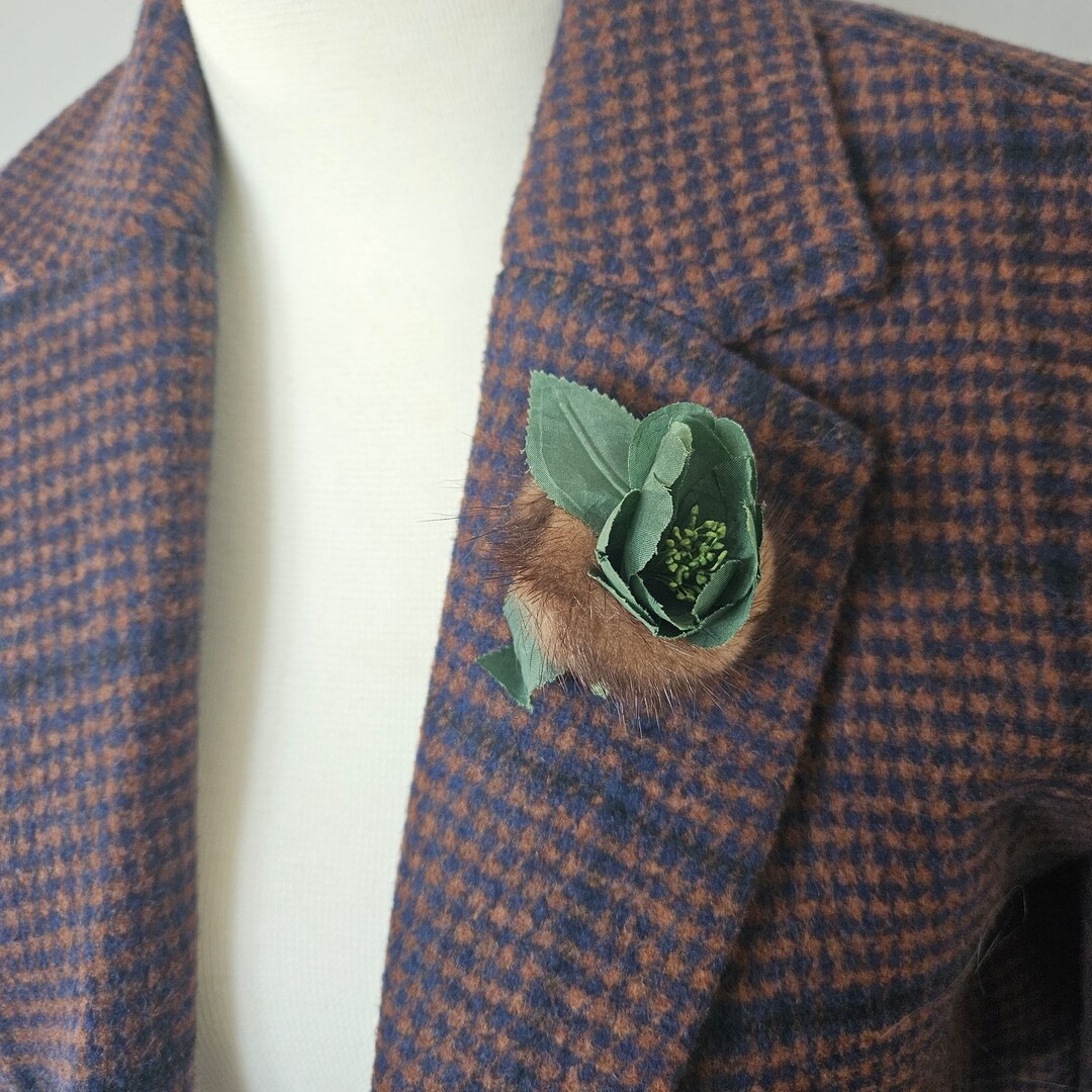 Amazing Handmade Retro, Mink and Textile Flower Brooch - Etsy UK