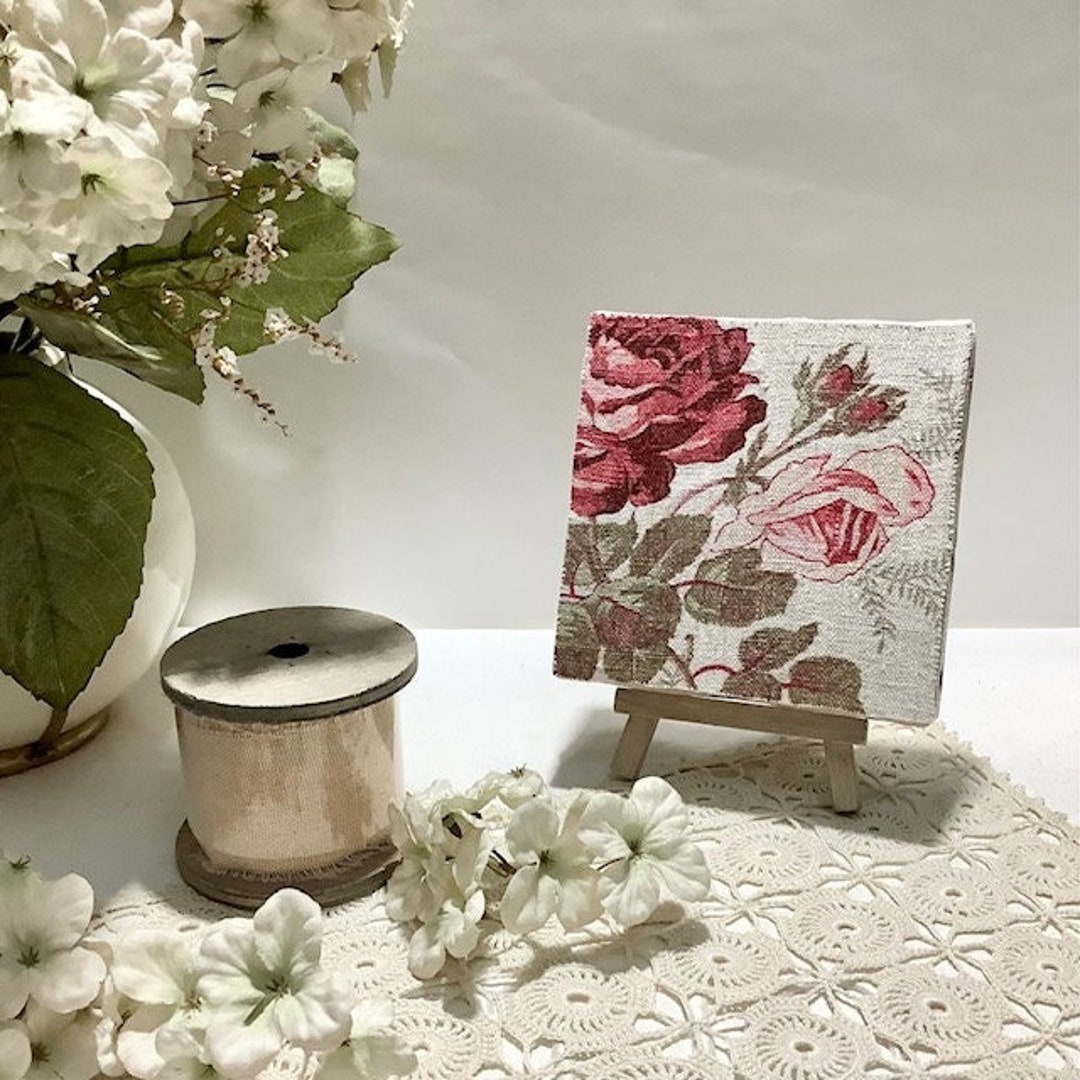 Small Old Roses Linen Board With Vintage Easel - Etsy