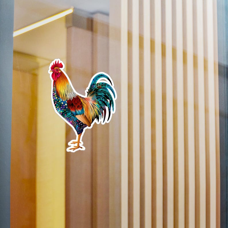 Stylized Vibrant Rooster Vinyl Decal, Rooster Sticker, Colorful Rooster ...