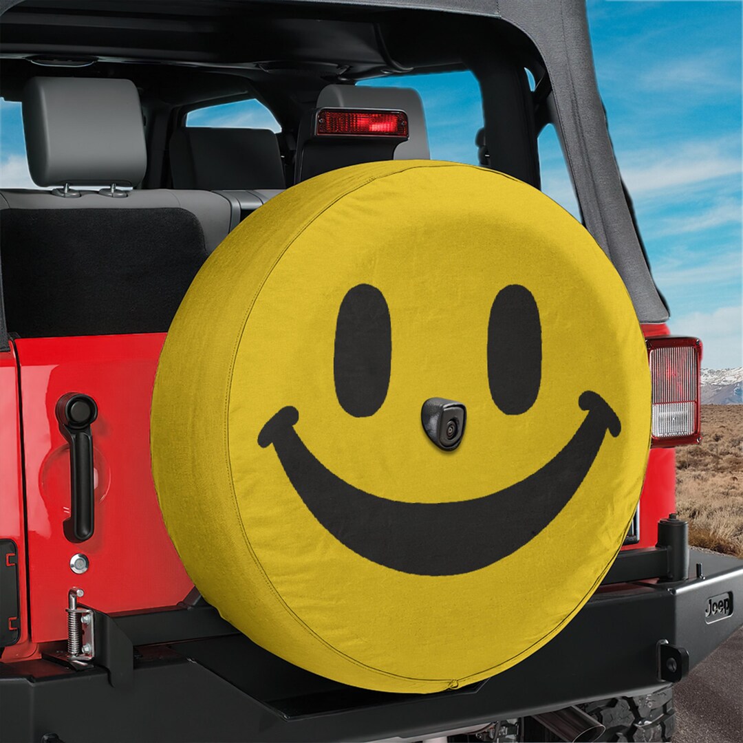 Yellow Smiley Face Spare Tire Cover: UV & Waterproof, Backup Camera ...