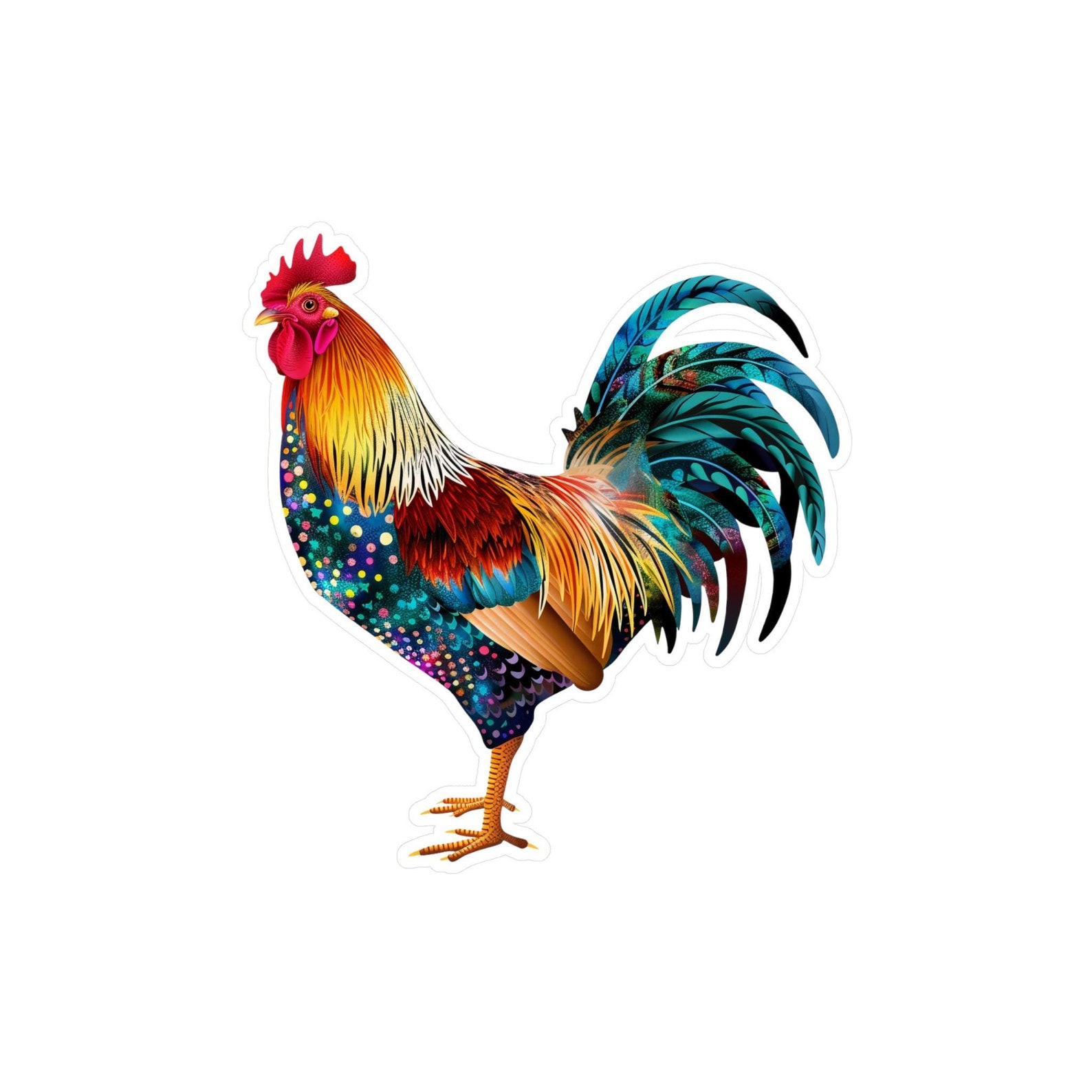 Stylized Vibrant Rooster Vinyl Decal, Rooster Sticker, Colorful Rooster ...