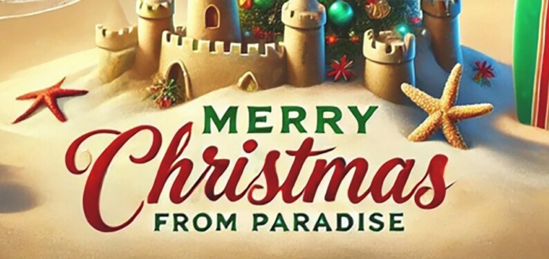 Beach Christmas Card, Tropical Christmas Postcard With Envelope Merry ...