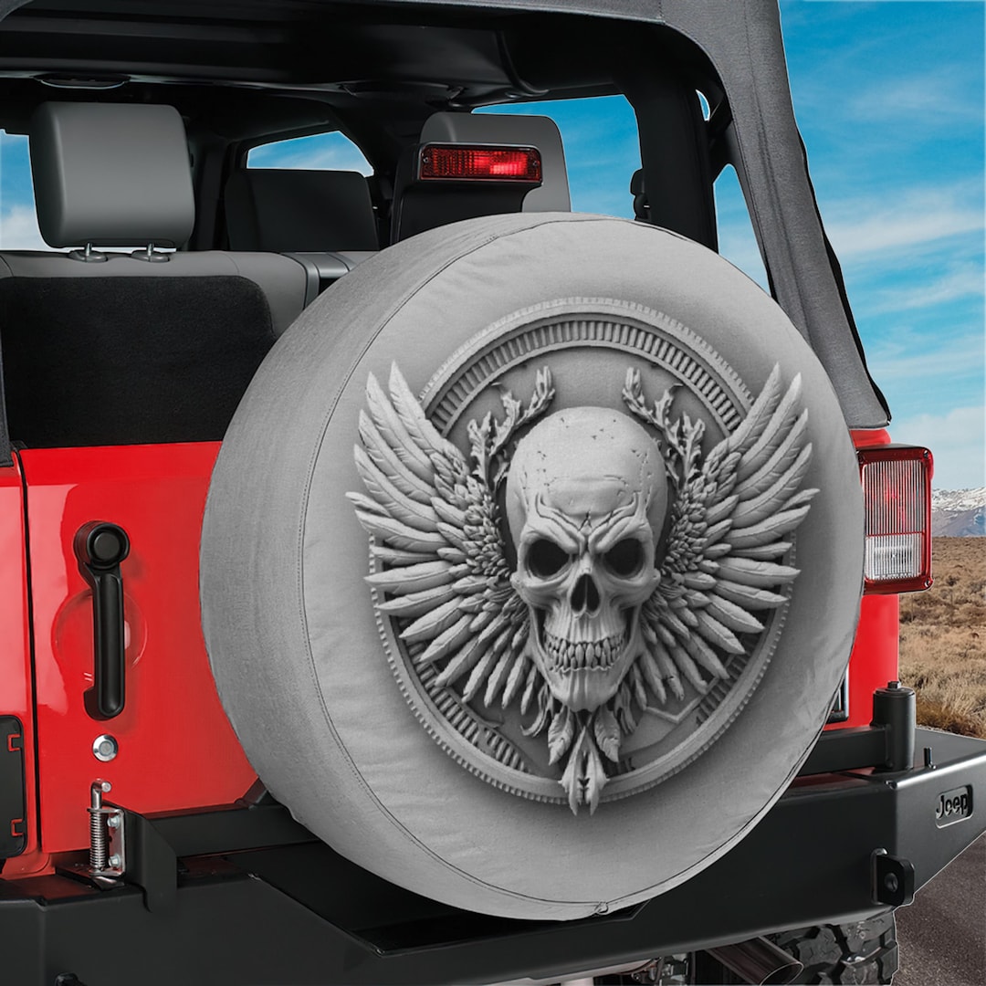Skull and Wings Tire Cover, Winged Skull Spare Tire Cover, 3D Sculpted ...
