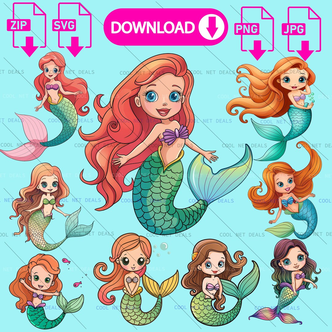 Mermaid Clipart SVG Bundle, Mermaid SVG, Mermaid PNG, Mermaid Jpg ...