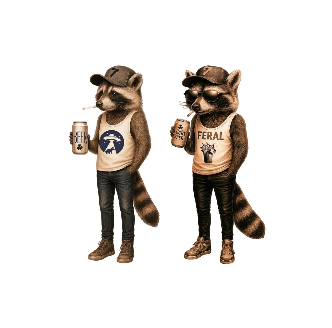 Feral Raccoon Beer Sticker, Smoking Raccoon Vinyl Sticker, Funny ...