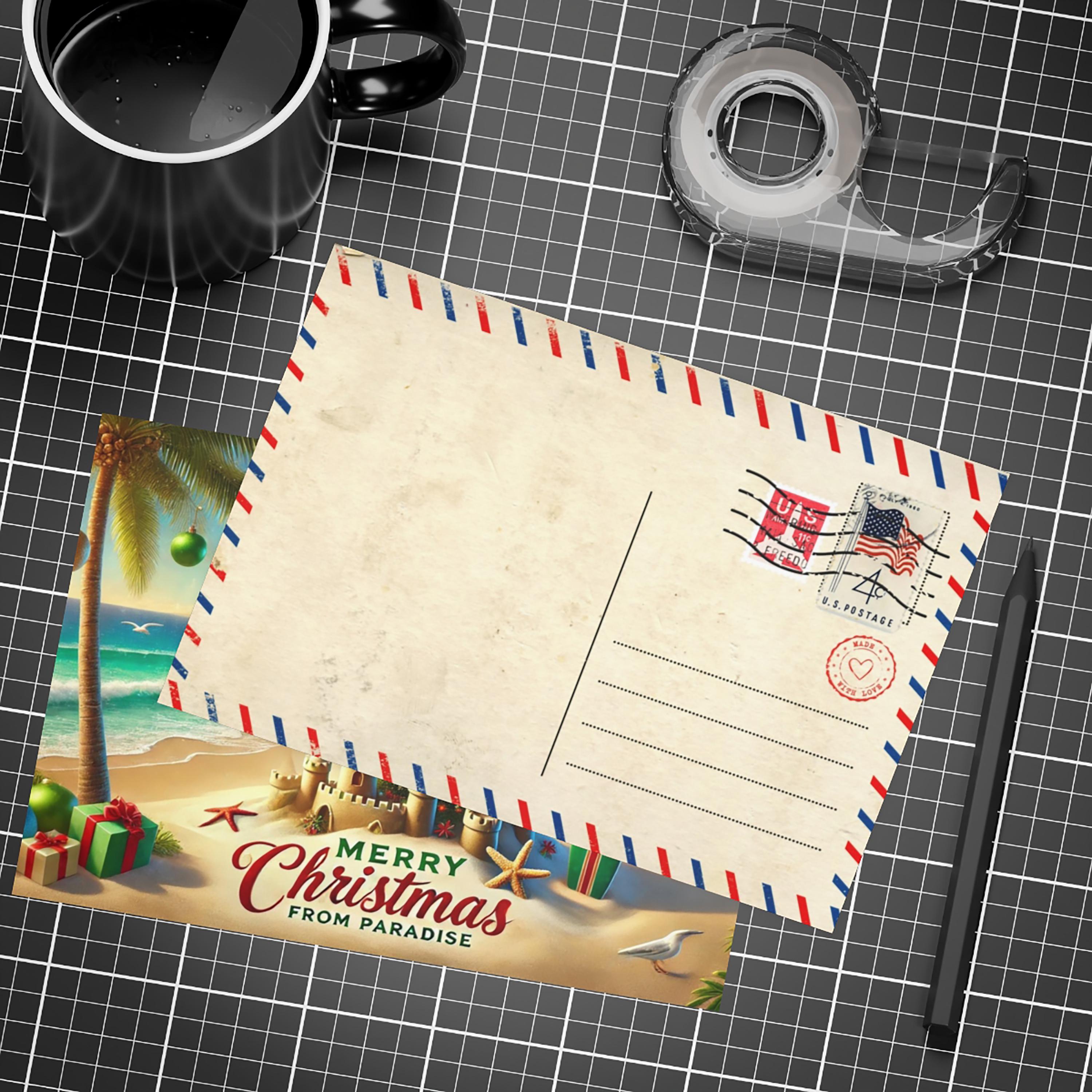Beach Christmas Card, Tropical Christmas Postcard With Envelope Merry ...