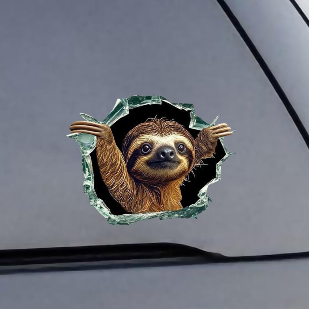Car Window Sticker, Funny Sloth Car Sticker, Cute Sloth Sticker, Animal ...