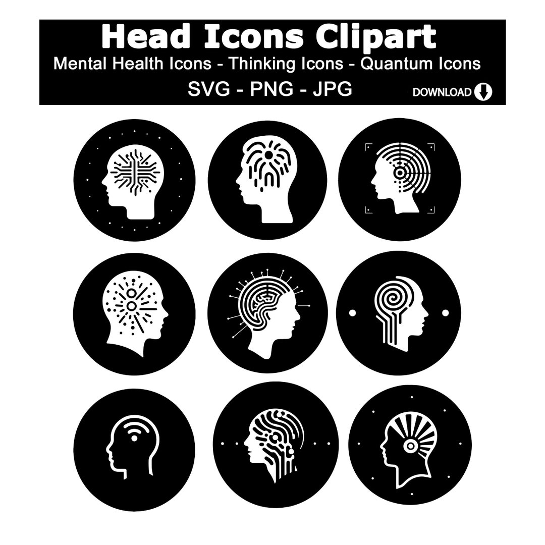 Head Clipart SVG, Mental Health Icons, Quantum Head Icons PNG ...