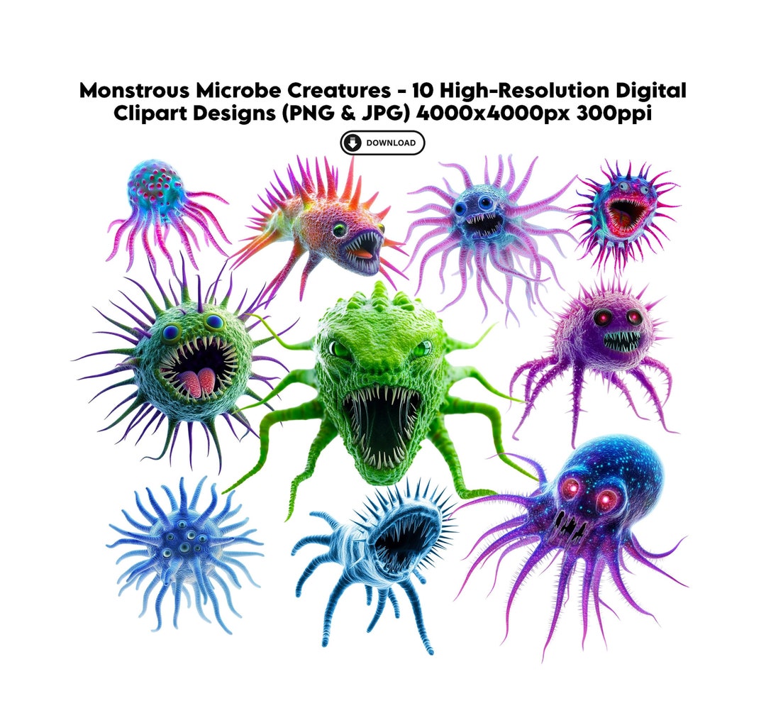 Monster Microbe Clipart: 10 High-resolution PNG Designs (commercial Use ...