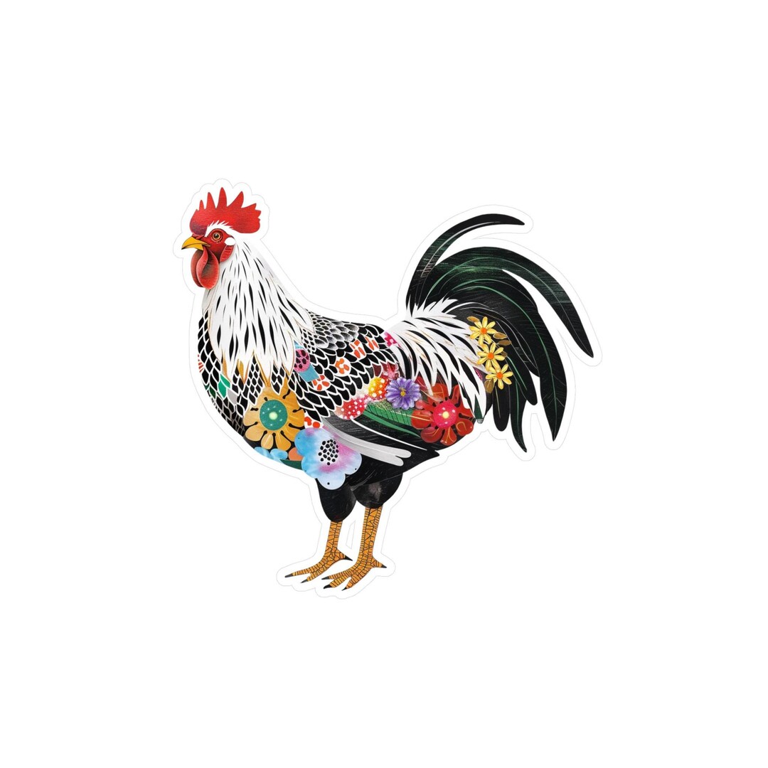 Rooster Decal, Colorful Rooster Sticker, Vivid Rooster Art Decal for ...