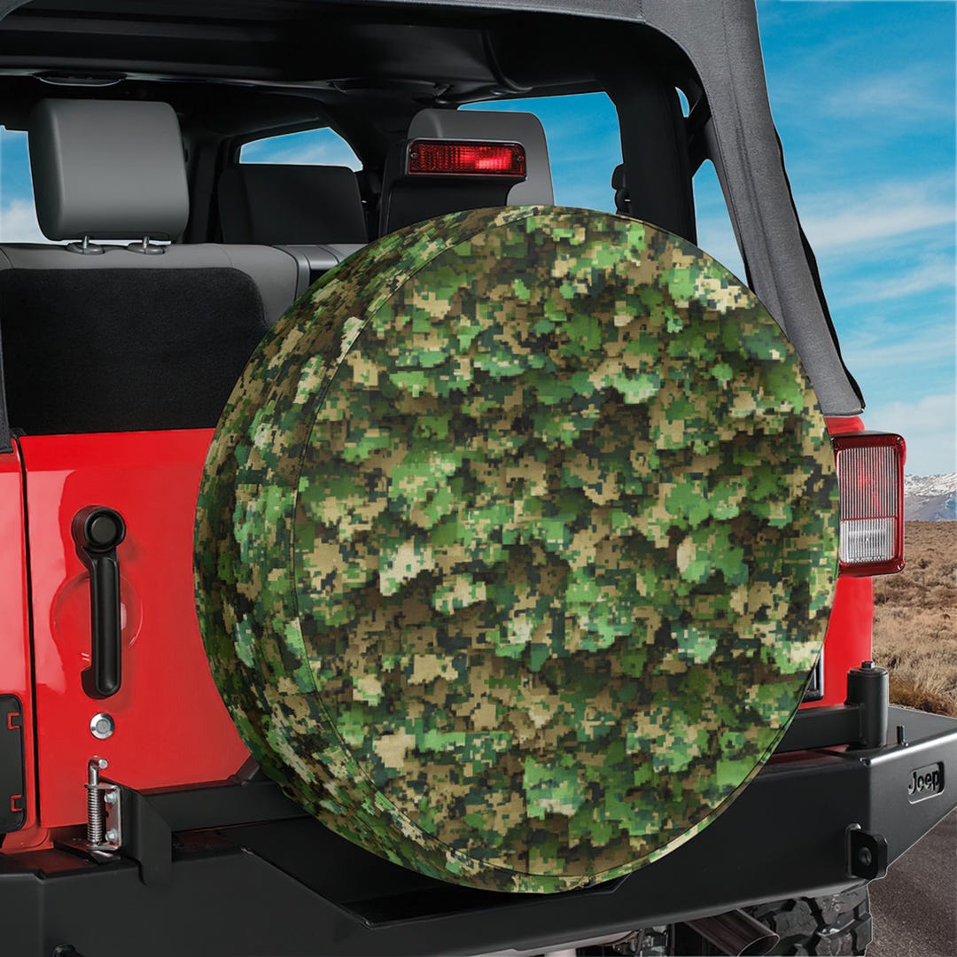 Pixelated Green Camo Spare Tire Cover Backup Camera Hole Option Digital ...