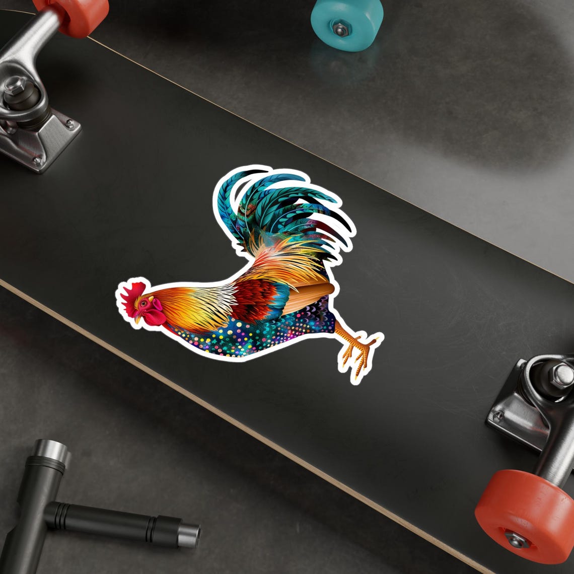 Stylized Vibrant Rooster Vinyl Decal, Rooster Sticker, Colorful Rooster ...