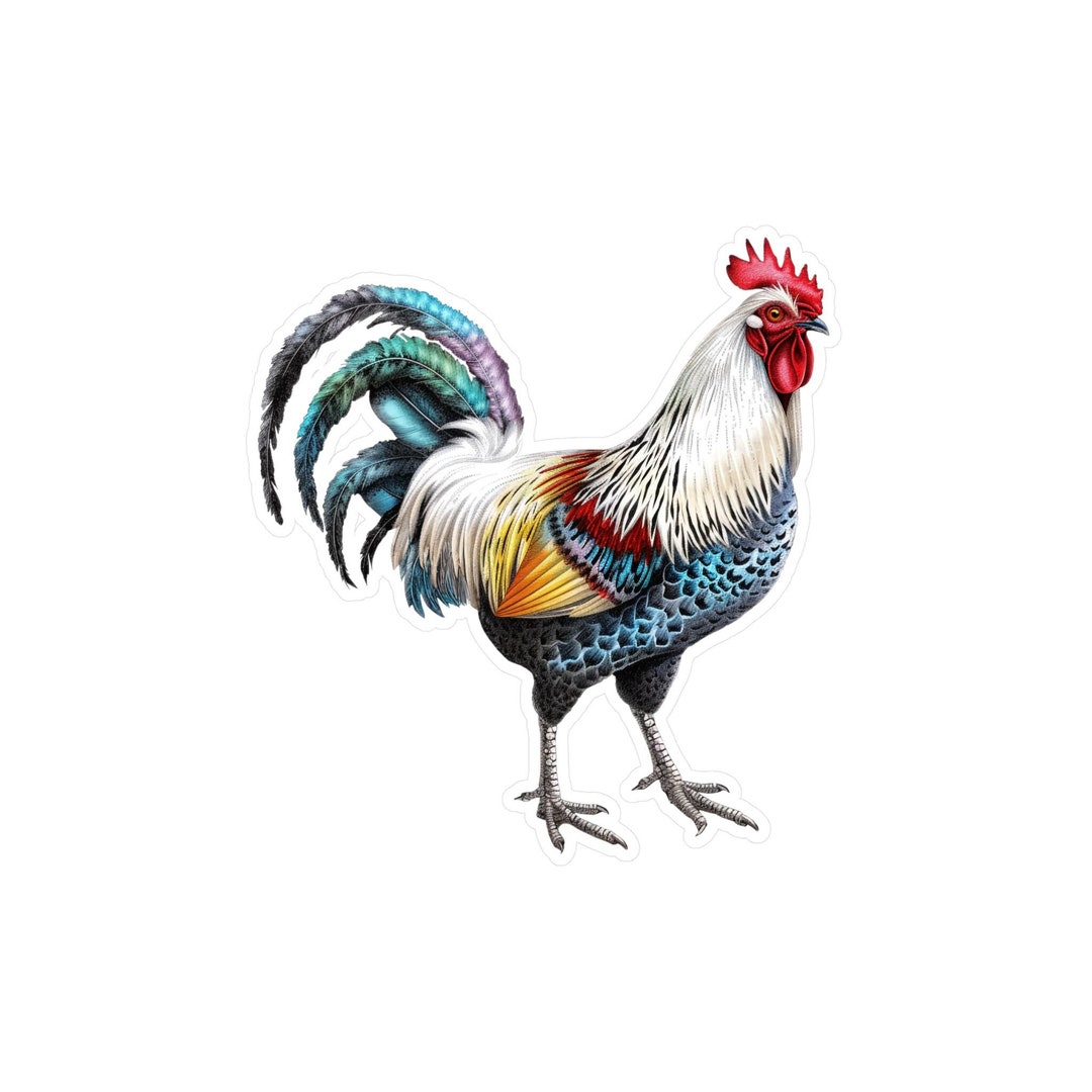 Durable Stylized Rooster Vinyl Decal, Rooster Sticker, Colorful Rooster ...