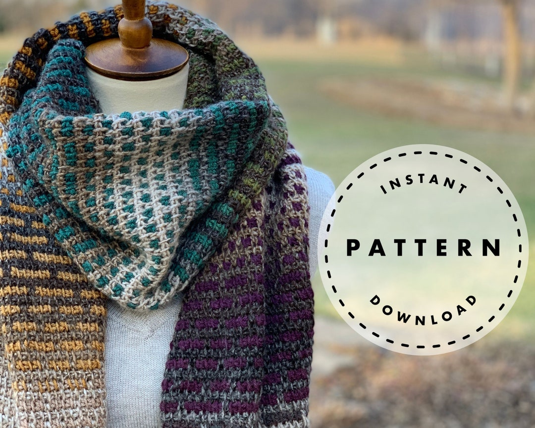 Tunisian Crochet PATTERN // Modern Scarf PATTERN // Color Shift ...