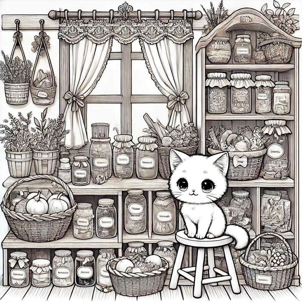 5 Cute Cat Scene Coloring Pages, Cat Lover Coloring, Relaxing Coloring ...