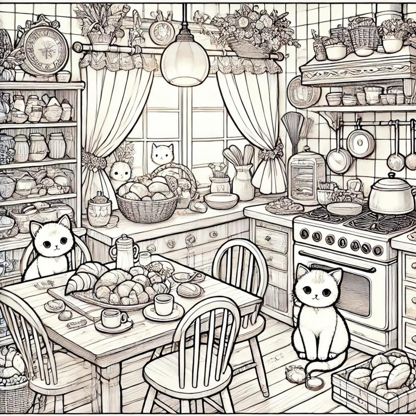 5 Cute Cat Scene Coloring Pages, Cat Lover Coloring, Relaxing Coloring ...