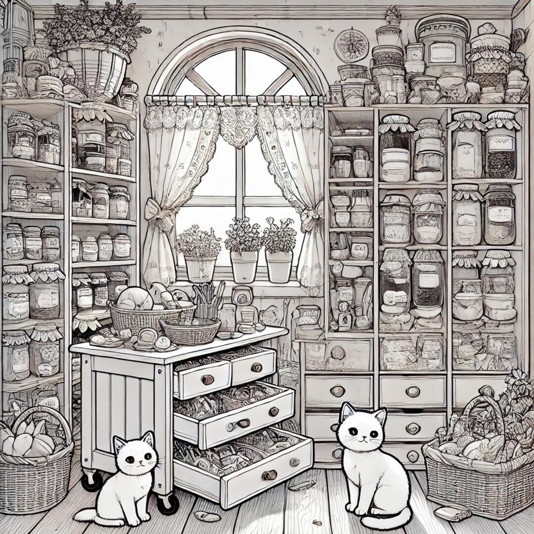 5 Cute Cat Scene Coloring Pages, Cat Lover Coloring, Relaxing Coloring ...