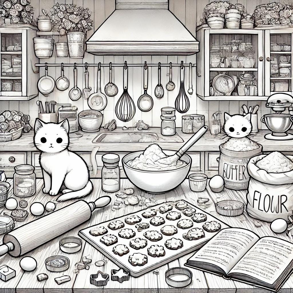 5 Cute Cat Scene Coloring Pages, Cat Lover Coloring, Relaxing Coloring ...