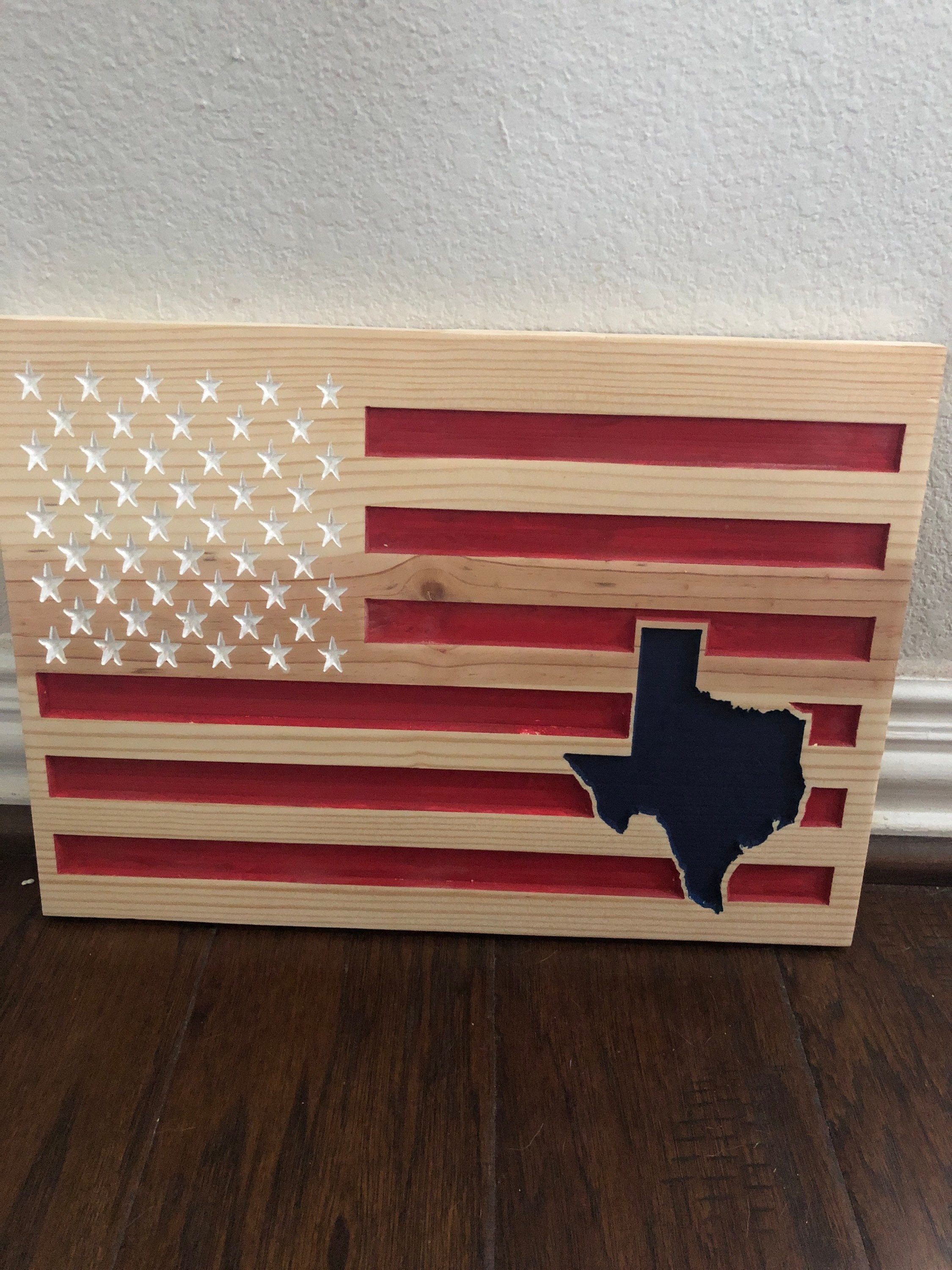 Carved Wooden American Flag With Texas Inlay - Etsy
