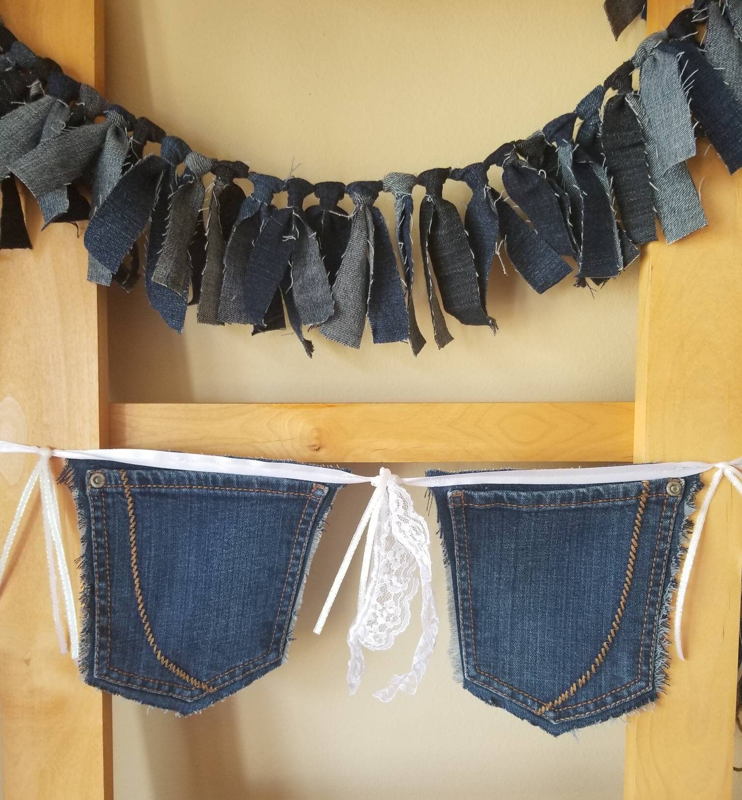 Denim Pocket Bunting Upcycled 2 Pocket Blue Denim - Etsy Singapore