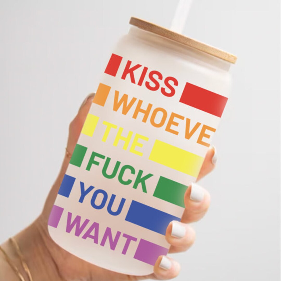 Kiss Whoever Pride Glass Can, Pride Month Gifts, Glass Can for Pride ...