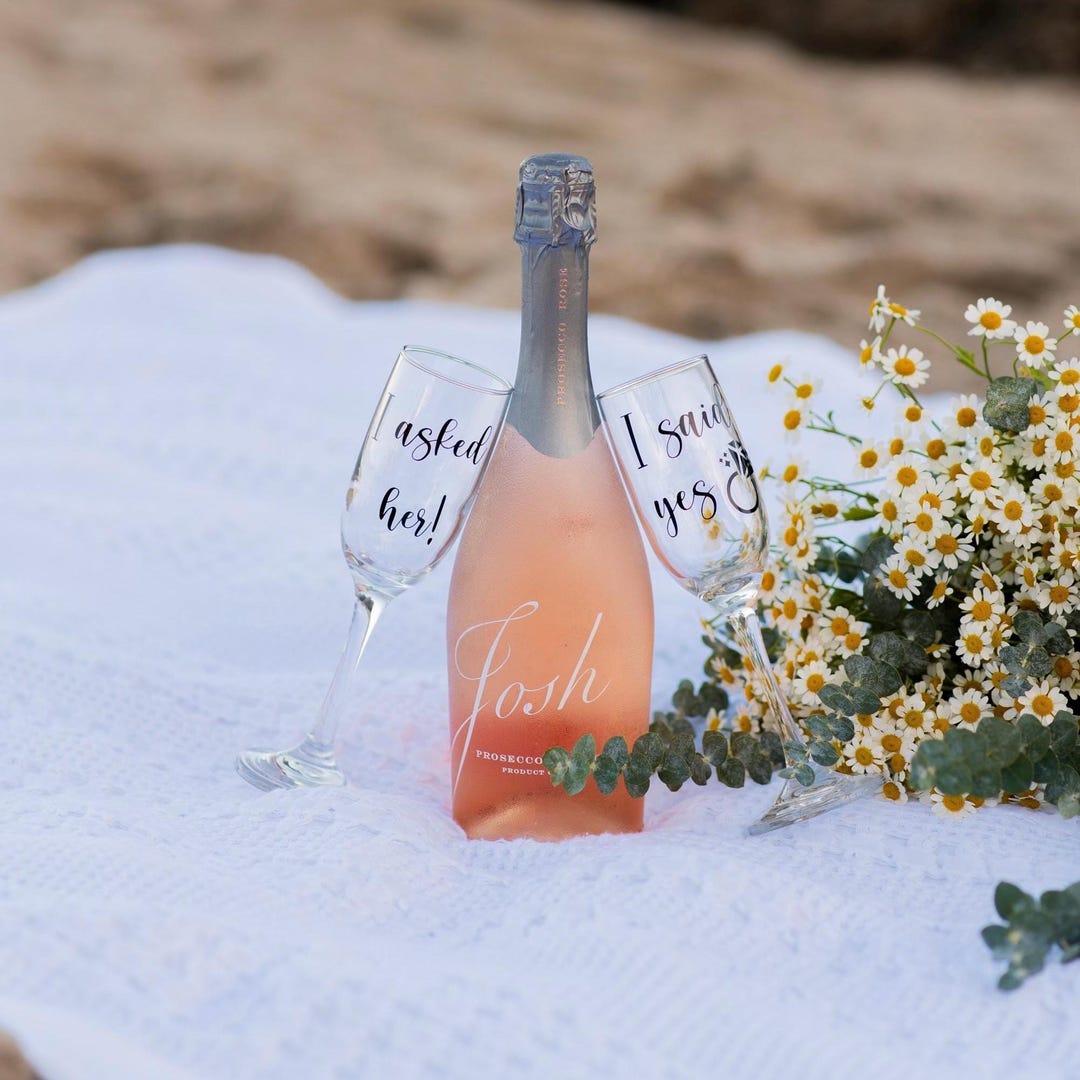 Proposal Champagne Flutes, I Asked Her She Said Yes Champagne Glass ...